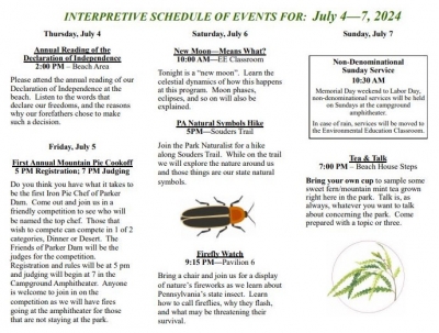 Parker Dam State Park Interpretive Program Schedule - Clearfield County